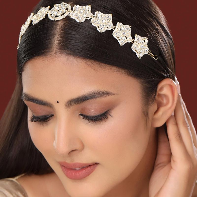Buy VIRAASI Gold-Plated White Kundan-Studded Pearl Beaded Handcrafted ...