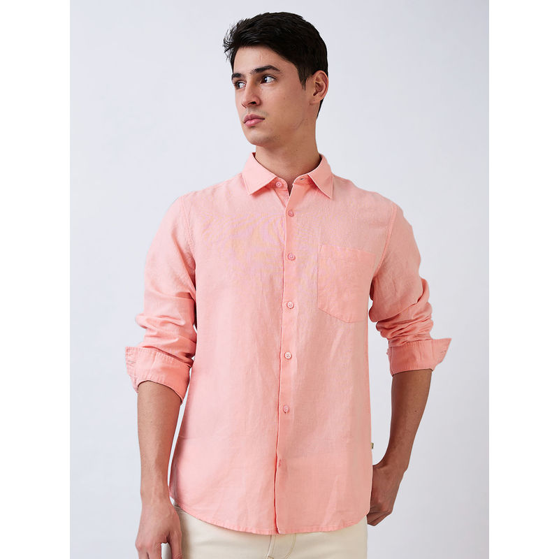 Buy Spykar Men Peach Slim Fit Solid Full Sleeves Casual Shirt Online