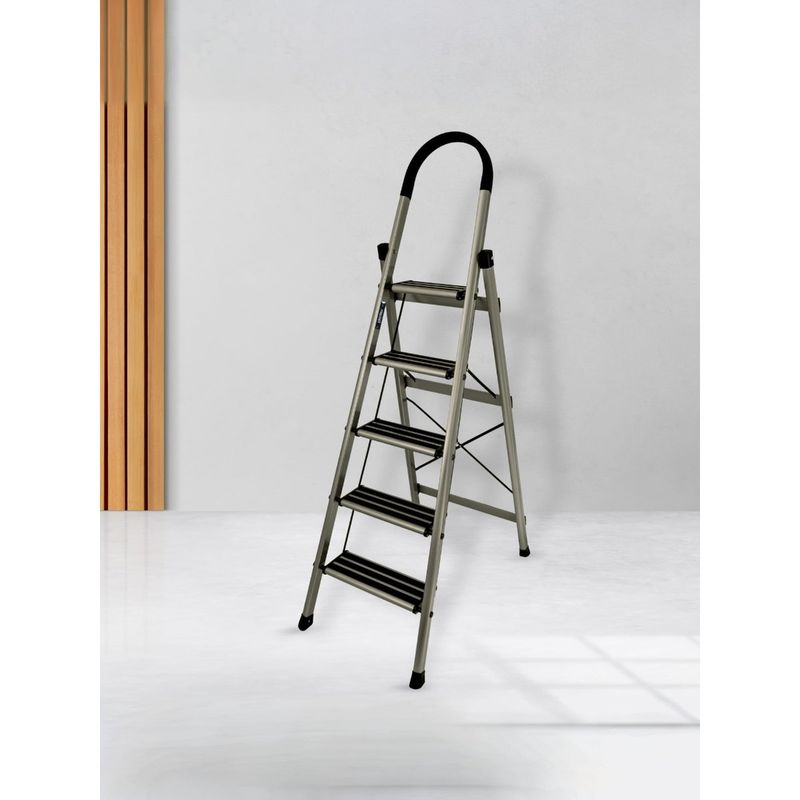 Buy Plantex Foldable Aluminum 5 Step Ladder-Wide Anti Skid Anodize ...