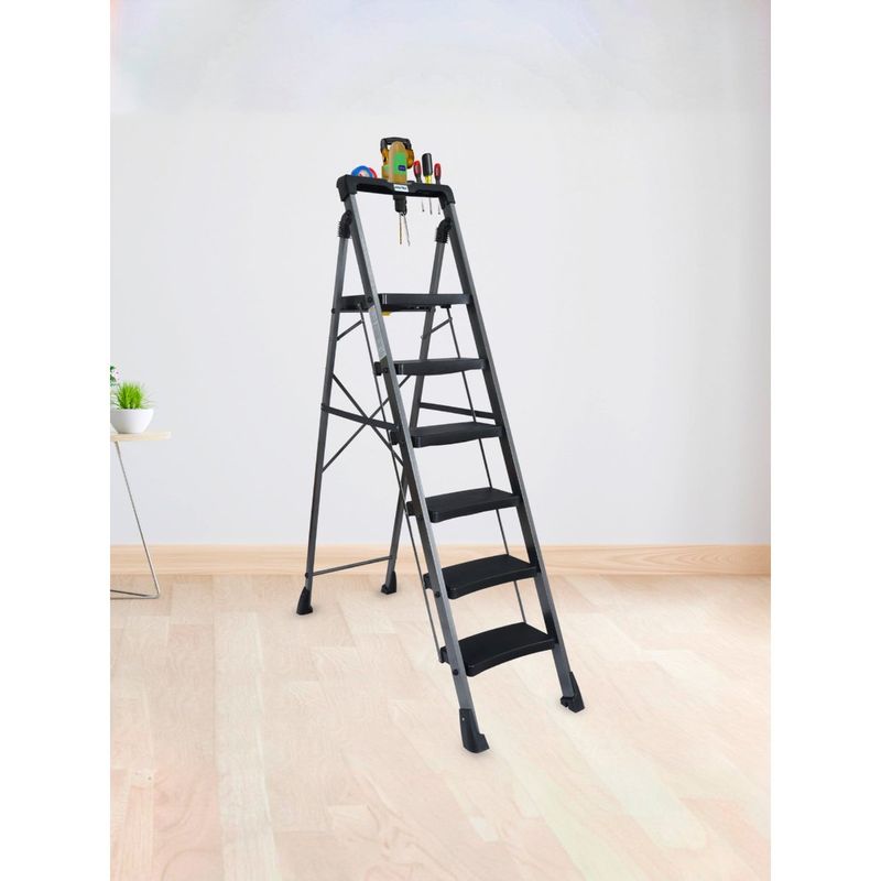 Buy Plantex Heavy-Duty Mild-Steel Hulk Folding 6 Step Ladder With ...