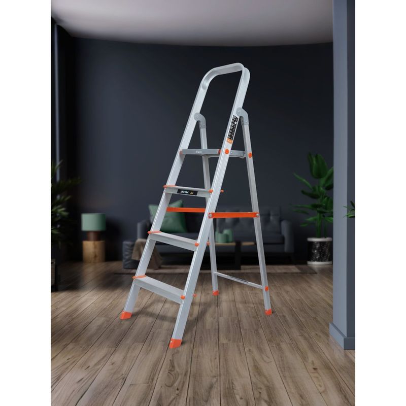 Buy Plantex Legend Aluminum Folding 4 Step Wide Ladder-Orange-Silver Online