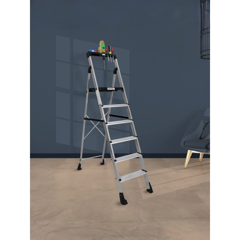 Buy Plantex Thor Aluminum Step Folding Ladder 6 Step-Advanced Locking ...