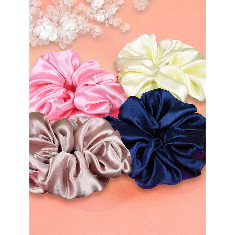 Buy OOMPH Combo of 4 Multi Color Satin Silk Large Scrunchie Rubber Band ...
