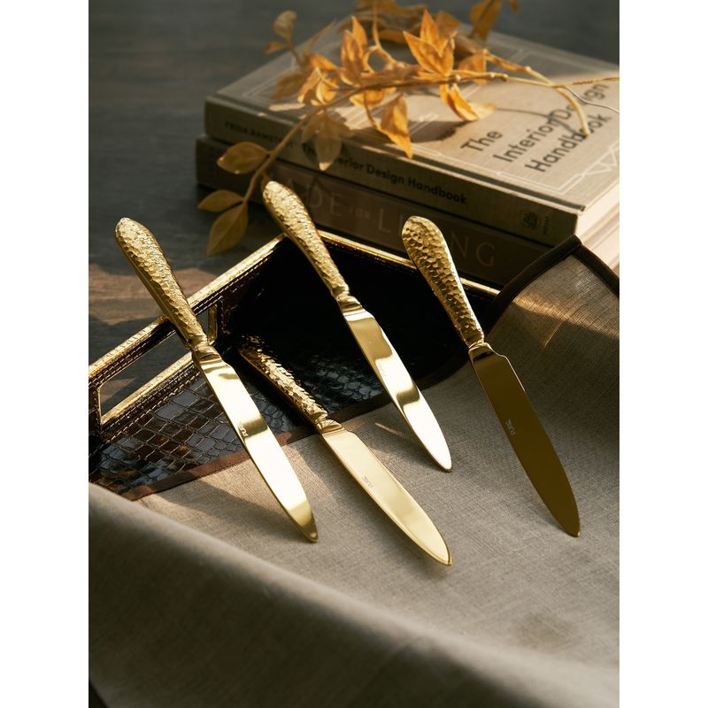 Buy Pure Home + Living Set Of 4 Gold Hammered Dinner Knives Online
