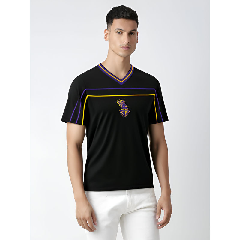 Buy FanCode Shop Black Logo Printed Half Sleeves V-Neck Oversized ...