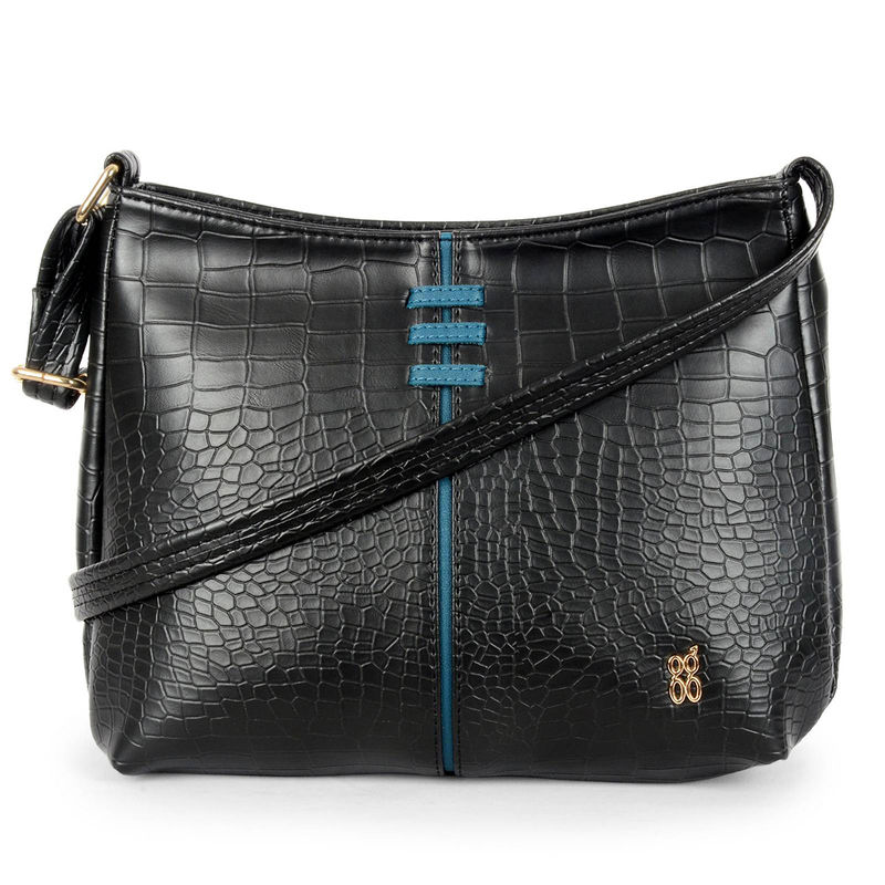 Buy Baggit Women Textured Black Hobo Bag with Zip Closure (S) Online