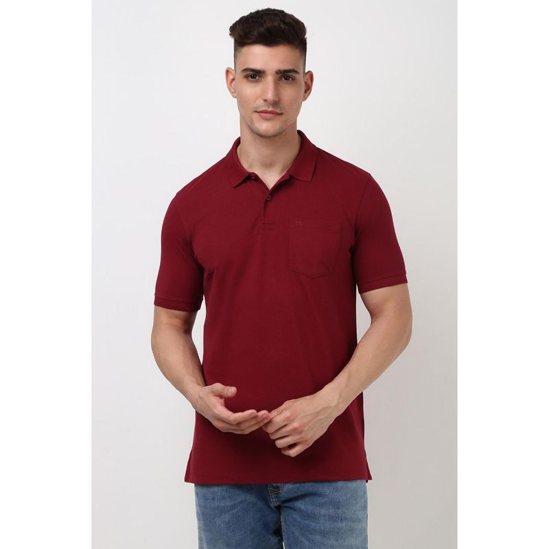 Buy Peter England Men Maroon Regular Fit Solid Collar Neck Polo T-Shirt ...