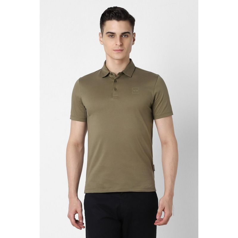 Buy Van Heusen Men Olive Slim Fit Solid Collar Neck Polo T-Shirt Online
