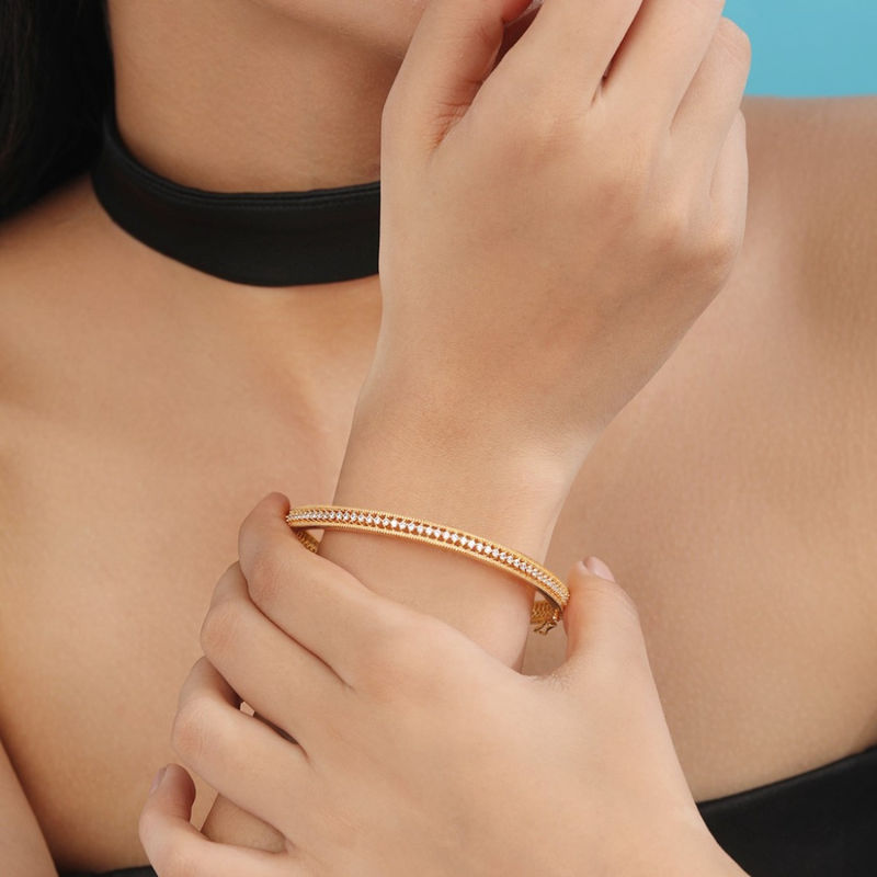 Buy Zavya One Line White CZ Gold Plated 925 Sterling Silver Statement Bangle Online