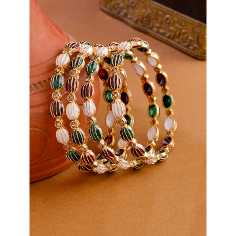 Buy NVR Women Gold Plated Artificial Stones Multi-Color Bangles (Pack ...