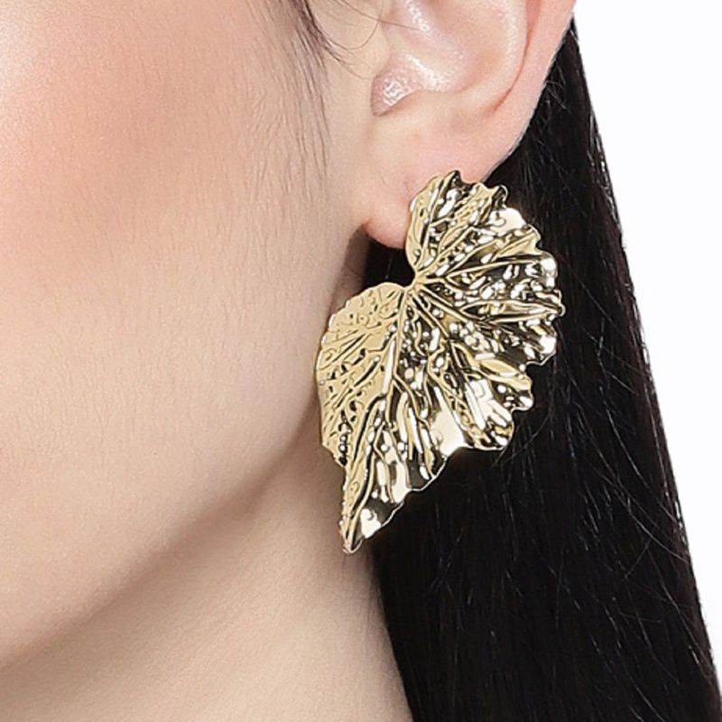 OOMPH Jewellery Gold Tone Large Leaf Motif Party Drop Earrings: Buy ...
