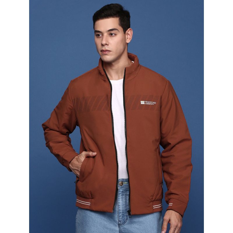 Buy SHOWOFF Mens Rust Mock Collar Solid Bomber Jacket Online
