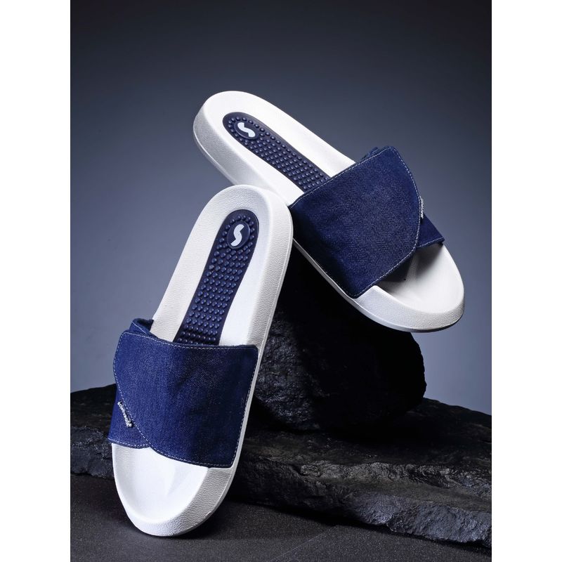 Buy SOLETHREADS Denim Slides White Solid Men Sliders Online