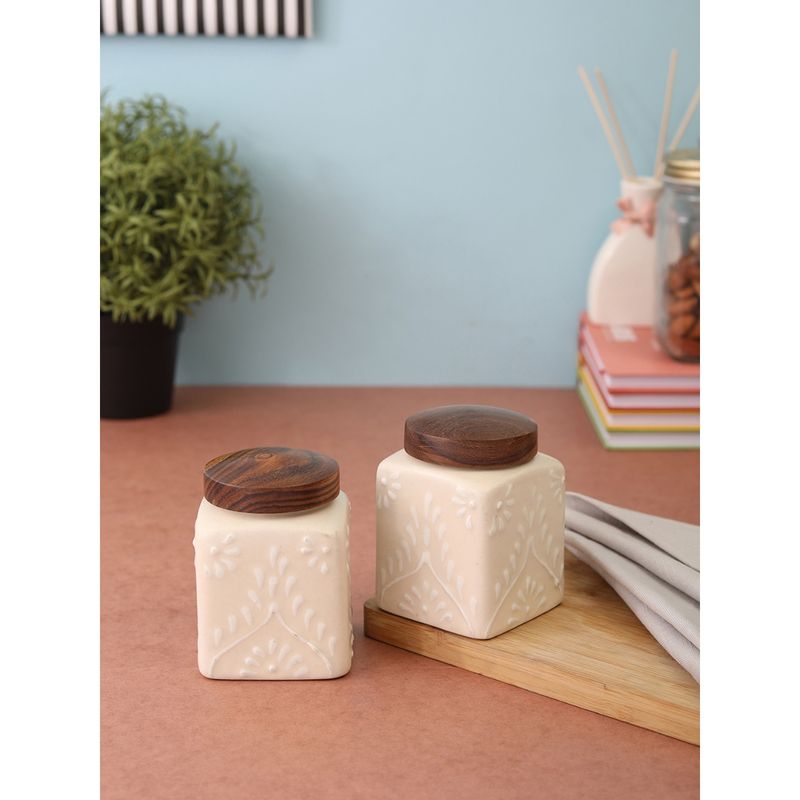 Buy VarEesha White Hand Painted, Embossed Ceramic Air Tight Chutney ...