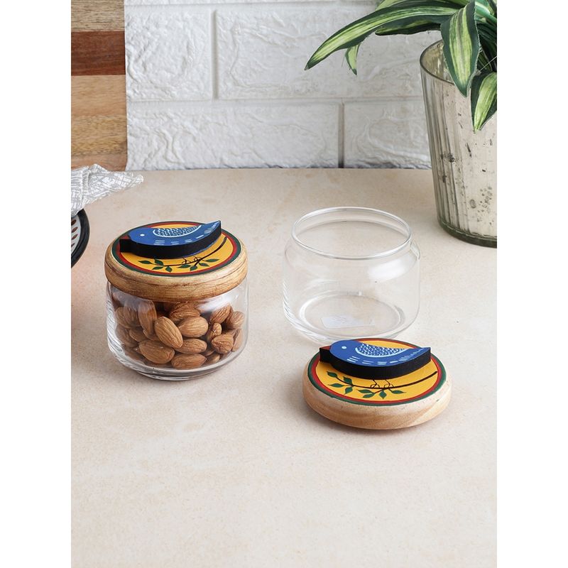 VarEesha Neel Bird Round Airtight Glass Jars with Hand Painted Wooden ...