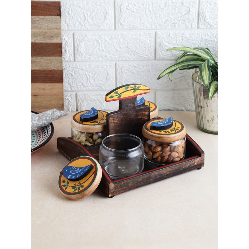 Buy VarEesha Neel Bird Airtight Round Glass Jars with Hand Painted ...