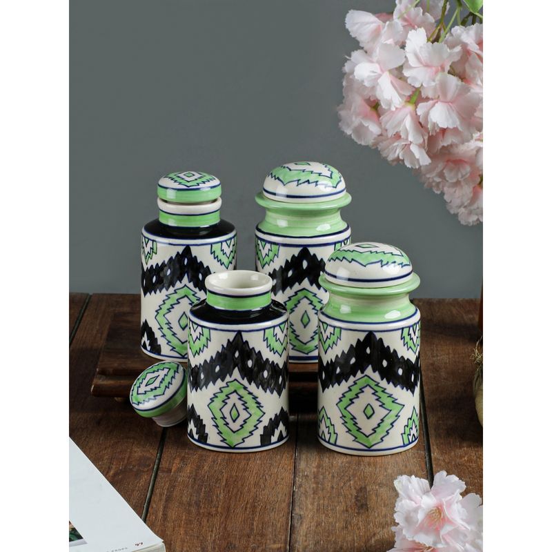 Buy VarEesha Aztec Green Black Air Tight Ceramic Jars Online