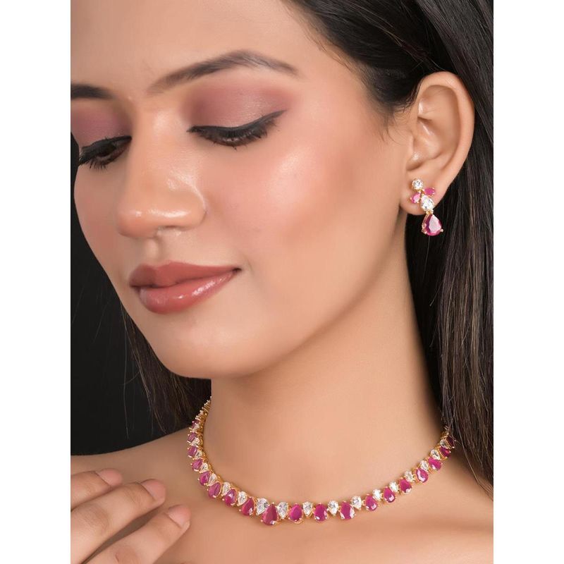 Buy Ratnavali Jewels Gold Plated American Diamond Cz Pink Jewellery Set ...
