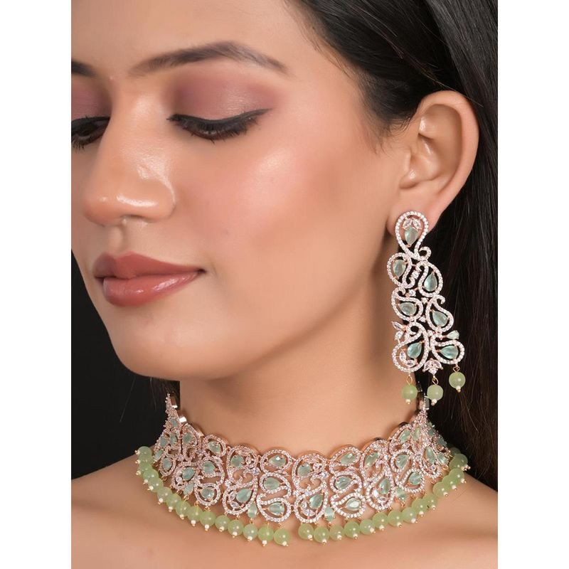 Buy Ratnavali Jewels Rose Gold Plated American Diamond Cz Green ...