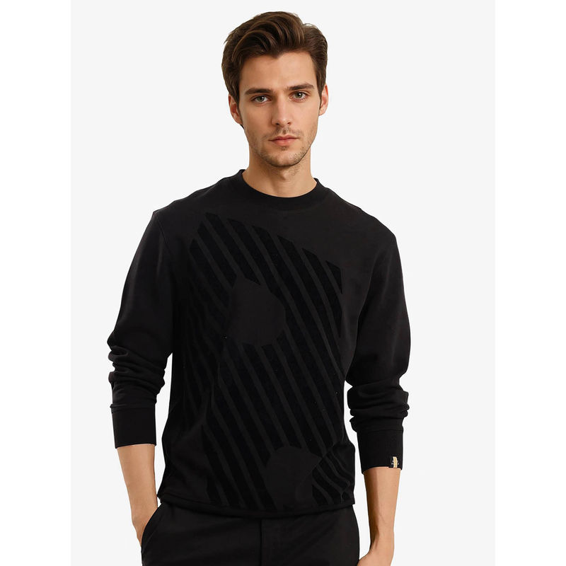 Buy Rare Rabbit Baron Black Plain Regular Fit Sweatshirt Online