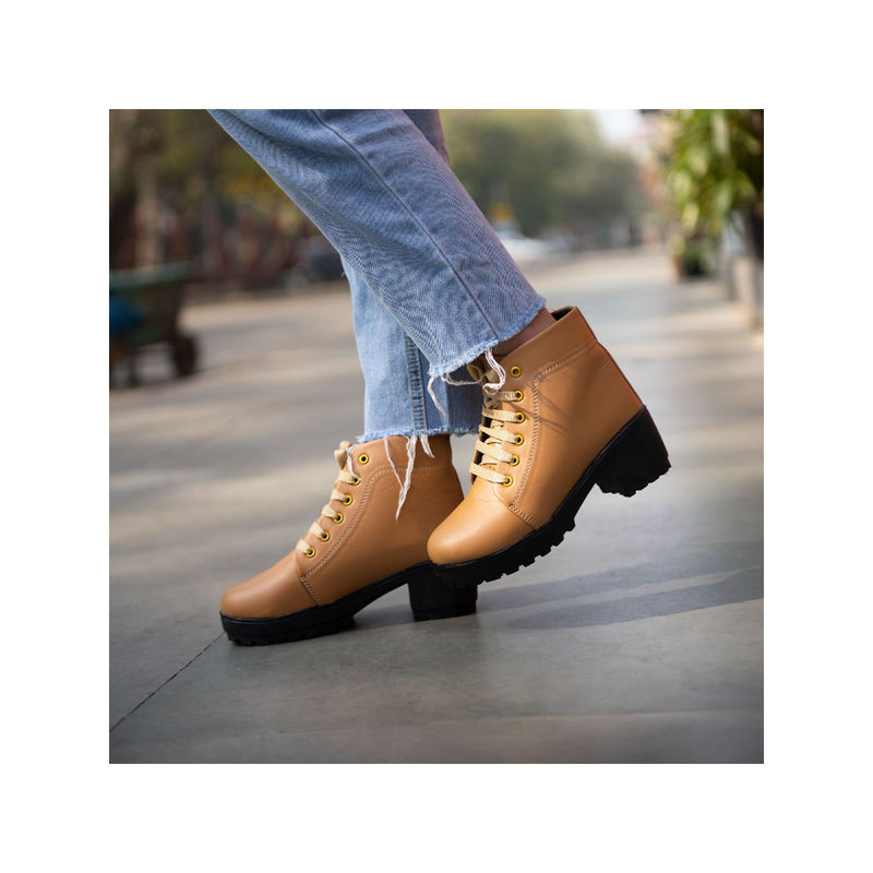 Buy Shoetopia Women Solid Beige Boots Online