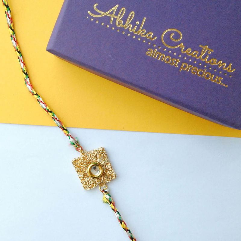 Buy BeAbhika Gold Square Mesh Rakhi with Roli Chawal (Set of 2) Online