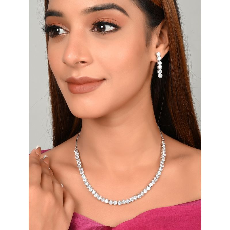 Buy Shoshaa Silver-Plated Handcrafted White CZ Studded Jewellery Set Online