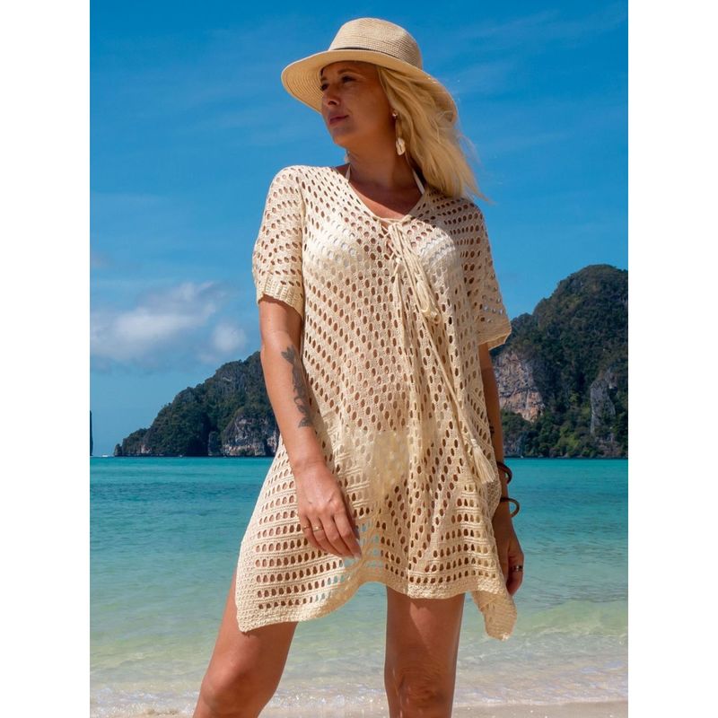 Buy Addery Crochet Subtle Beige Sarong Online