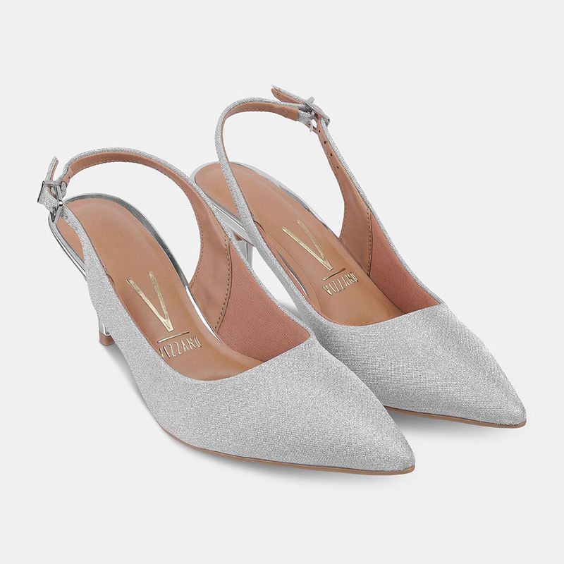 Buy Vizzano Womens Silver Embellished Stiletto Slingback Heels Online