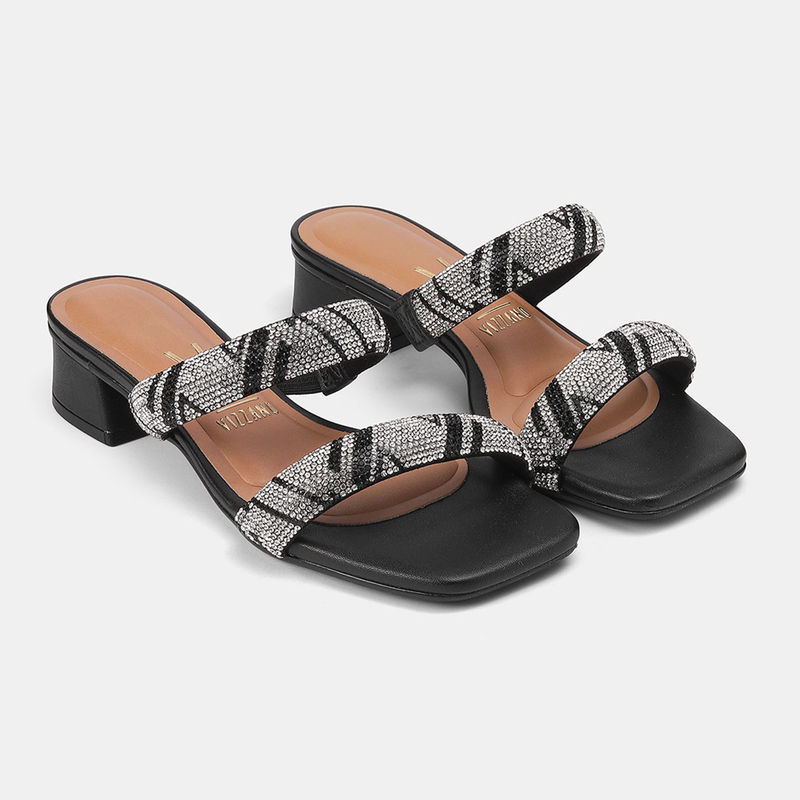 Buy Vizzano Black And Silver Embellished Heels Sandals Online