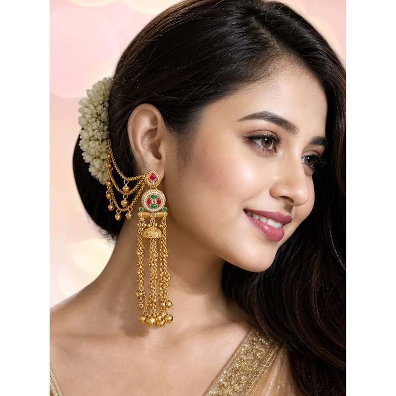 Buy OOMPH Gold Heritage Hair Kaan Chain Ghungroo Detailing Kashmiri ...