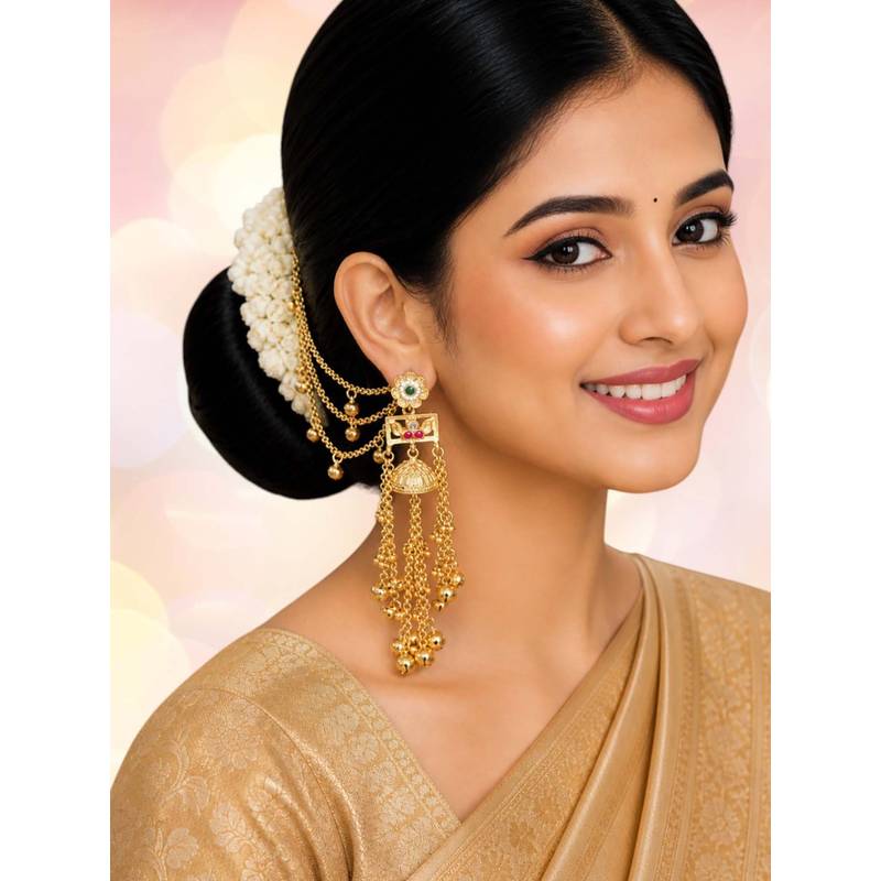 Buy OOMPH Gold Heritage Hair Kaan Chain Ghungroo Detailing Kashmiri ...