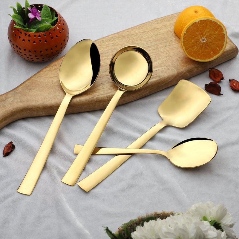 Buy FNS Montavo By Fns Alexa Gold Stainless Steel Serving Spoons (Set ...