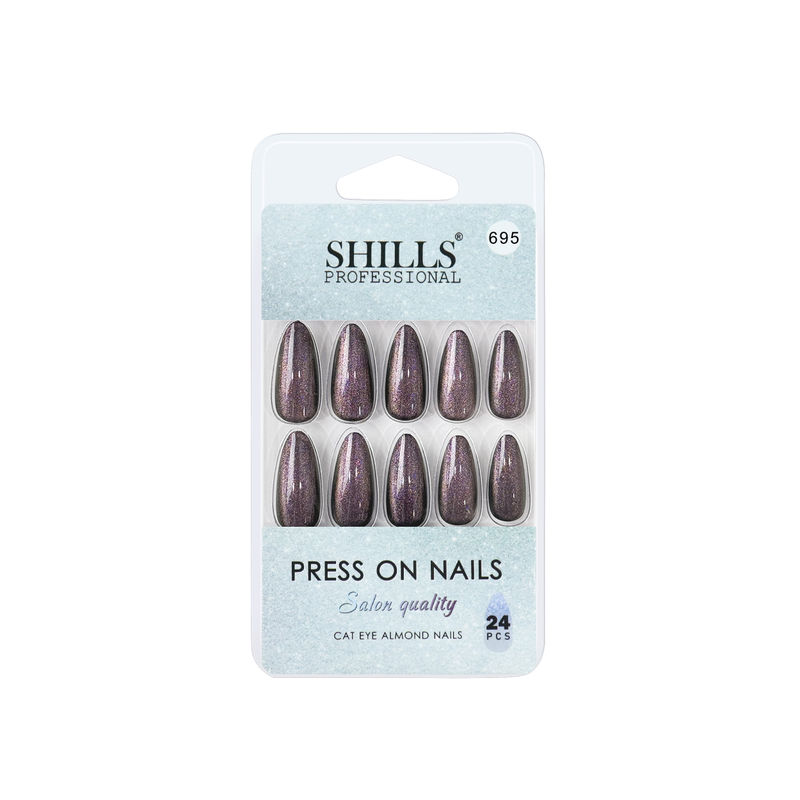 Buy Shills Professional Reusable Long Almond Press On Nails - Purple Online