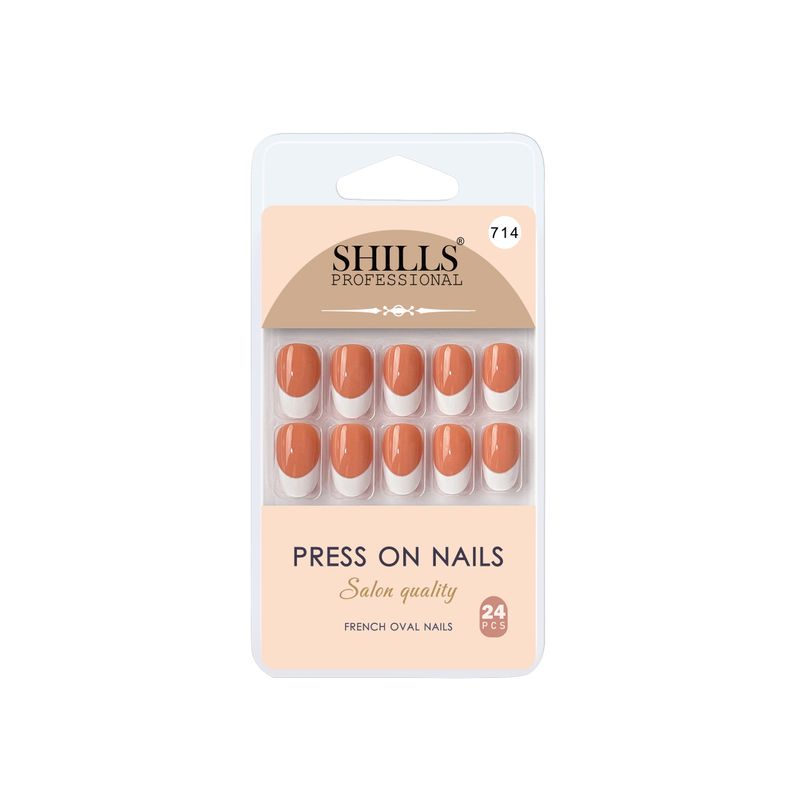 Buy Shills Professional Reusable French Oval Press On Nails - Orange Online