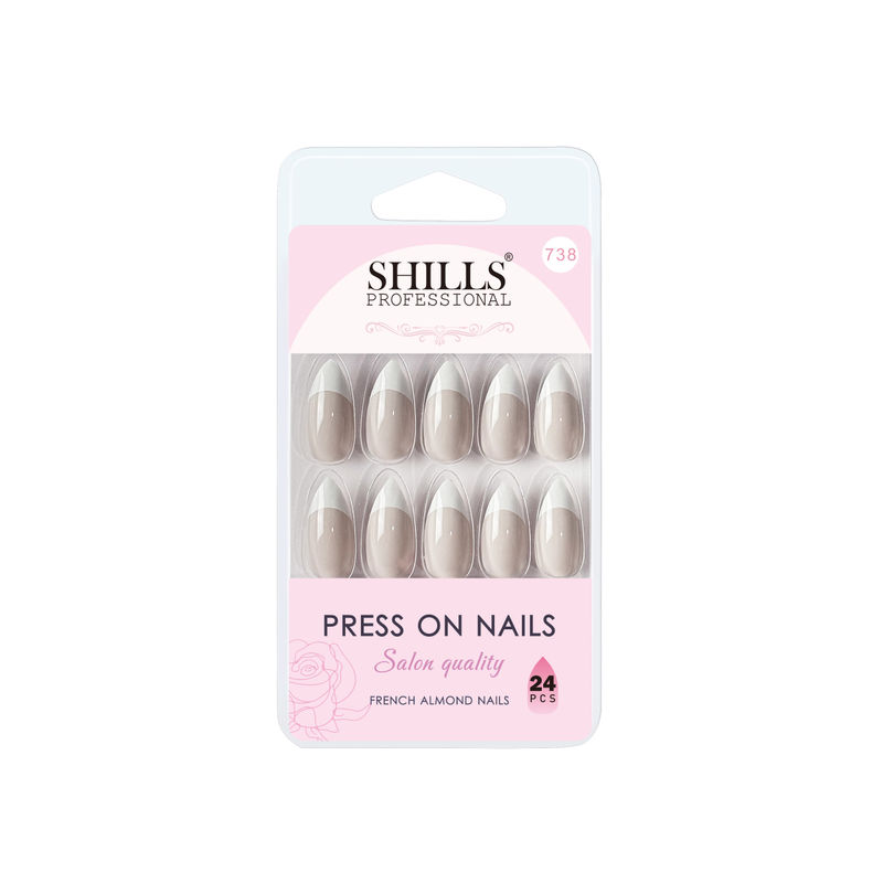Buy Shills Professional Reusable French Almond Press On Nails - grey Online
