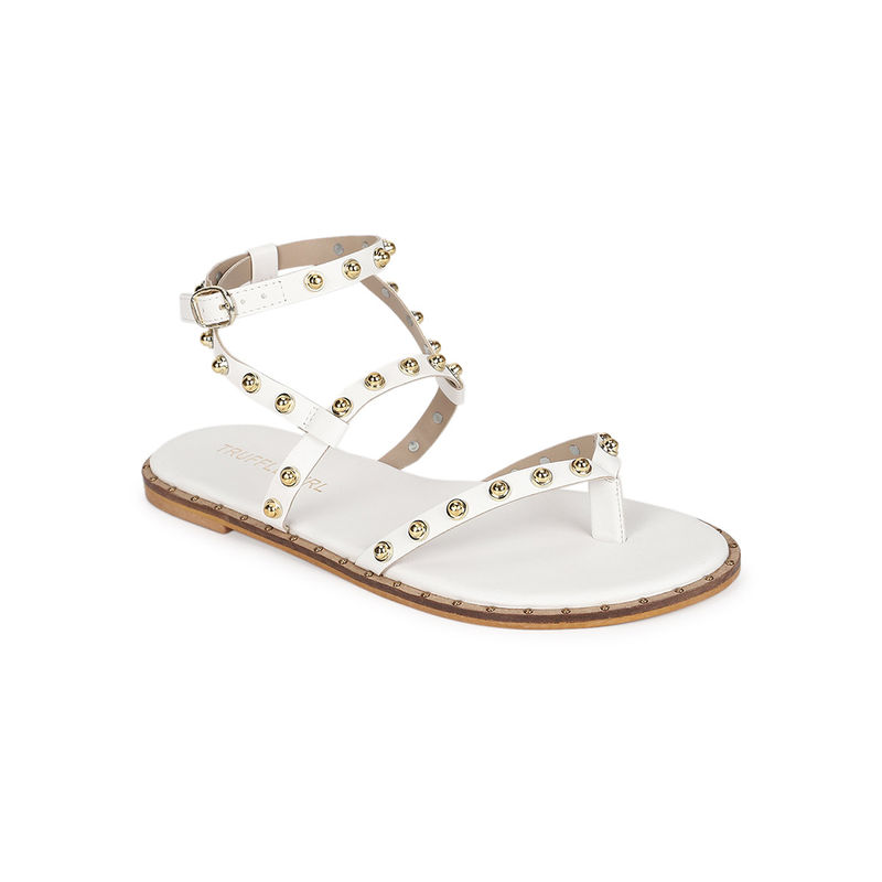 Buy Truffle Collection White Embellished Flats Online