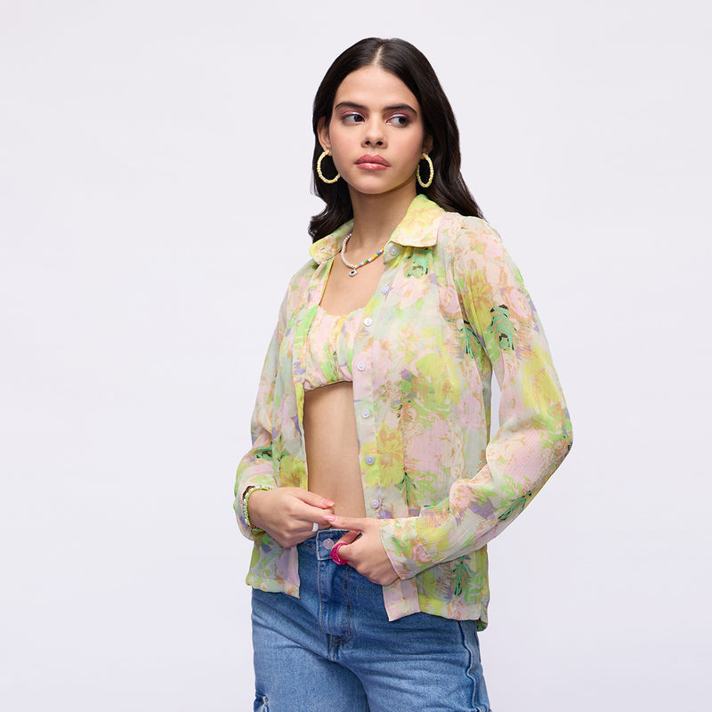 Buy MIXT by Nykaa Fashion Multicolor Abstract Print Full Sleeves Shirt And Bralette Set (Set of ...