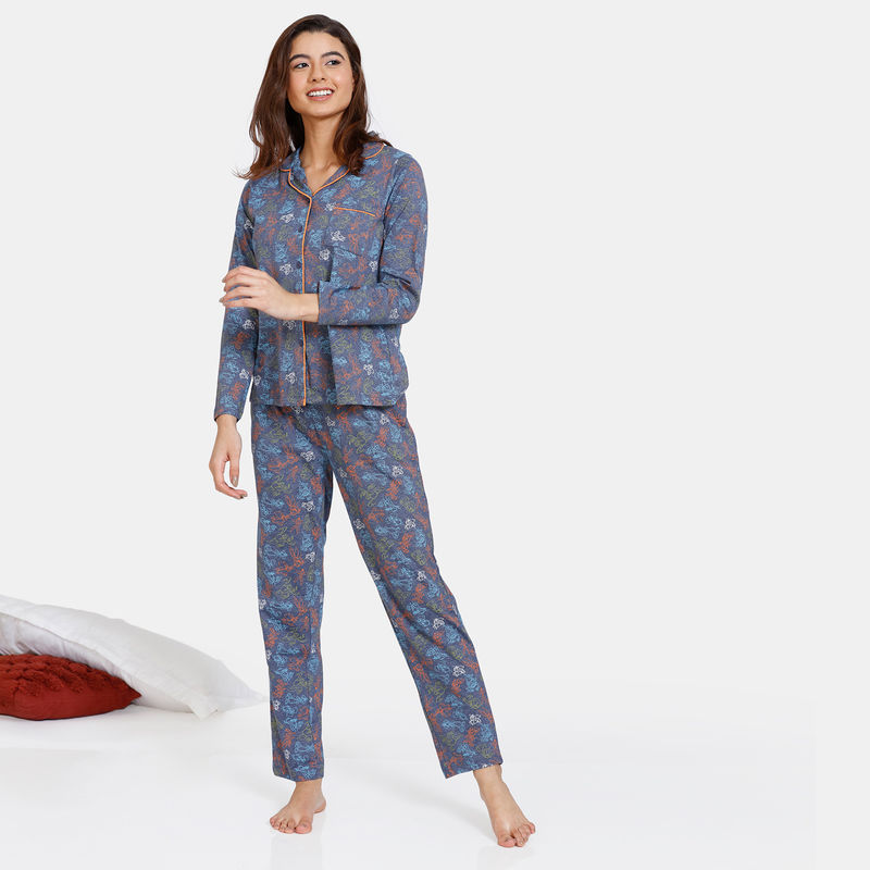 Buy Zivame Looney Tunes Knit Cotton Pyjama Set - Medieval - Blue Online