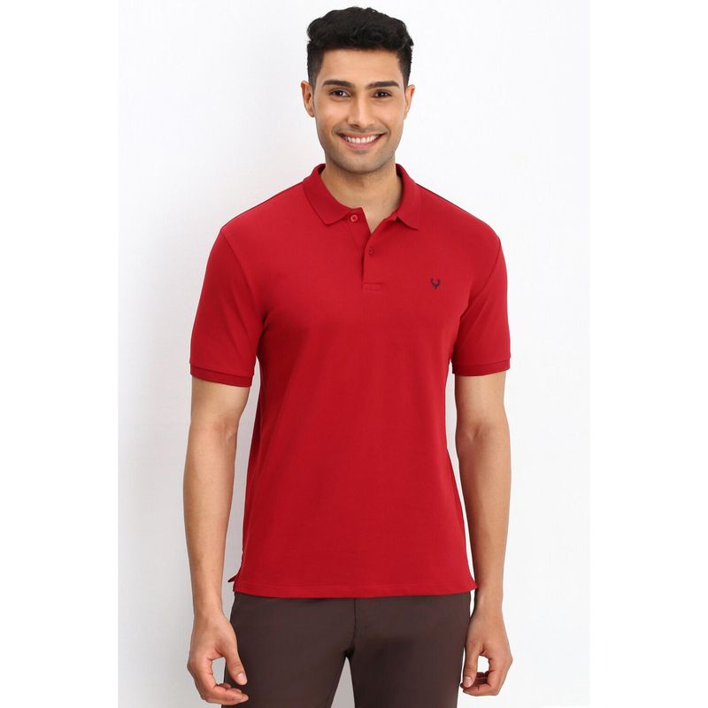 Buy Allen Solly Men Red Solid Polo Neck T-Shirt Online