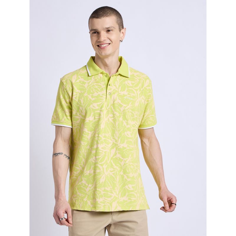 Buy EDRIO Yellow Whispering Leaves Cyber Polo T-Shirt for Men Online