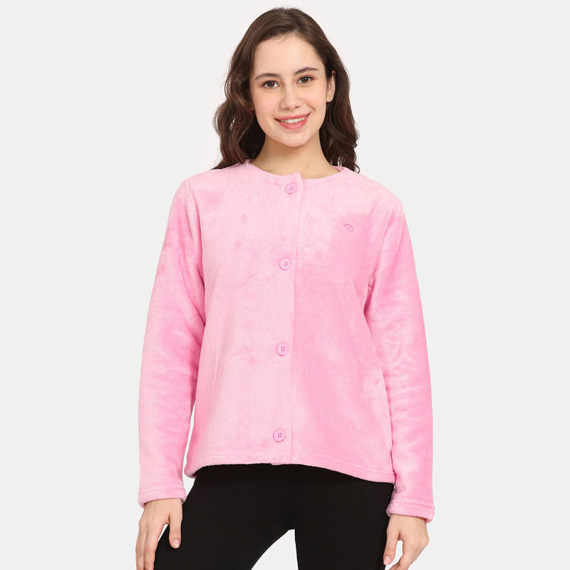 Buy Zivame Rosaline Minky Plush Knit Poly Cardigan - Candy Pink Online