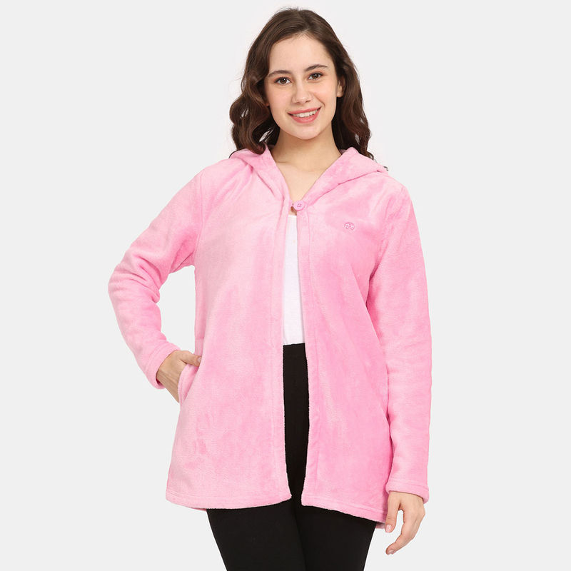 Buy Zivame Rosaline Minky Plush Knit Poly Hooded Cardigan - Candy Pink ...