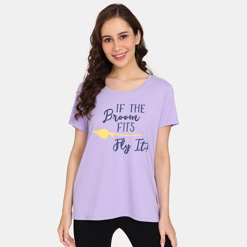 Buy Zivame Rosaline Joy Sticks Knit Cotton Top - Purple Rose Online