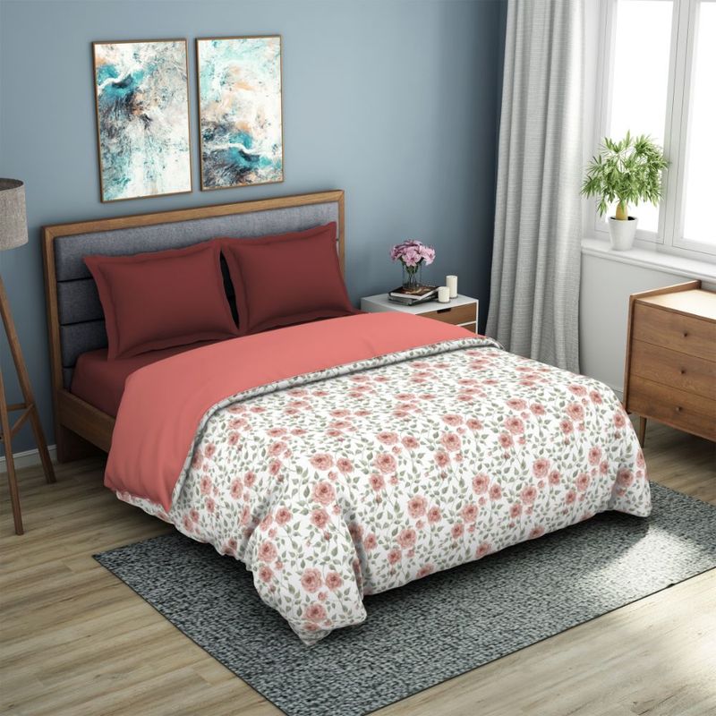 Spaces Bonica 144 Tc Pink Floral Cotton 1 Queen Quilt: Buy Spaces ...