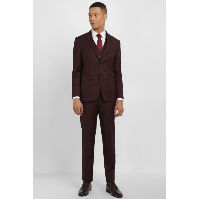 Buy Allen Solly Men Maroon Slim Fit Solid Formal Suit (Set of 3) Online