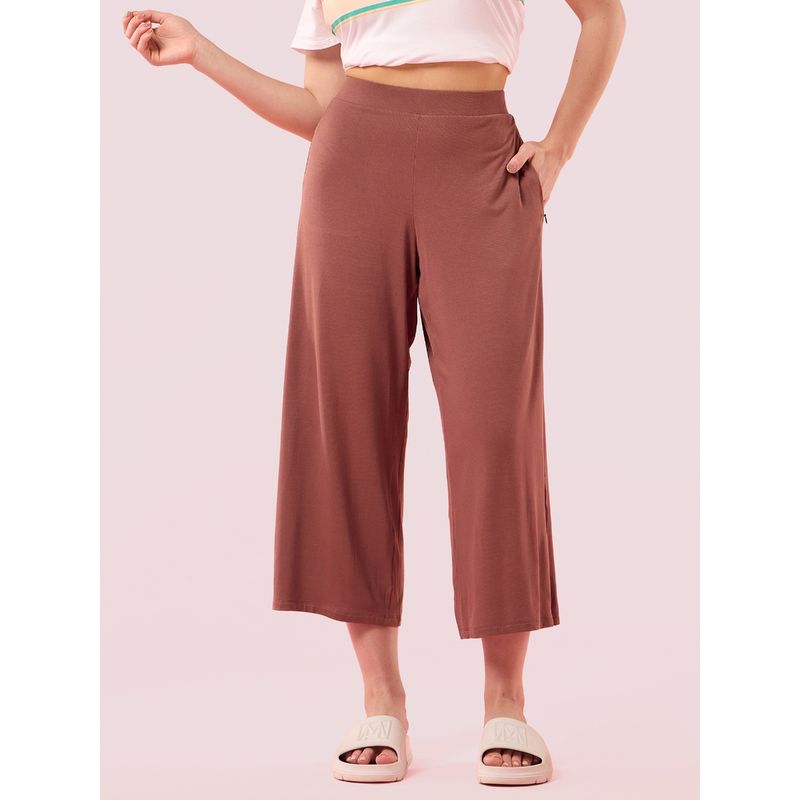 Buy Enamor Essentials E064 Crop Length Culotte with Smart Side Slits Brown Online