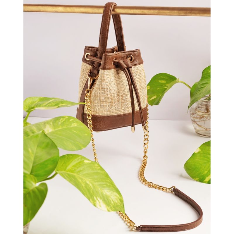 Buy Suave Bags Brown Vegan Leather Textured Handheld Bag Online