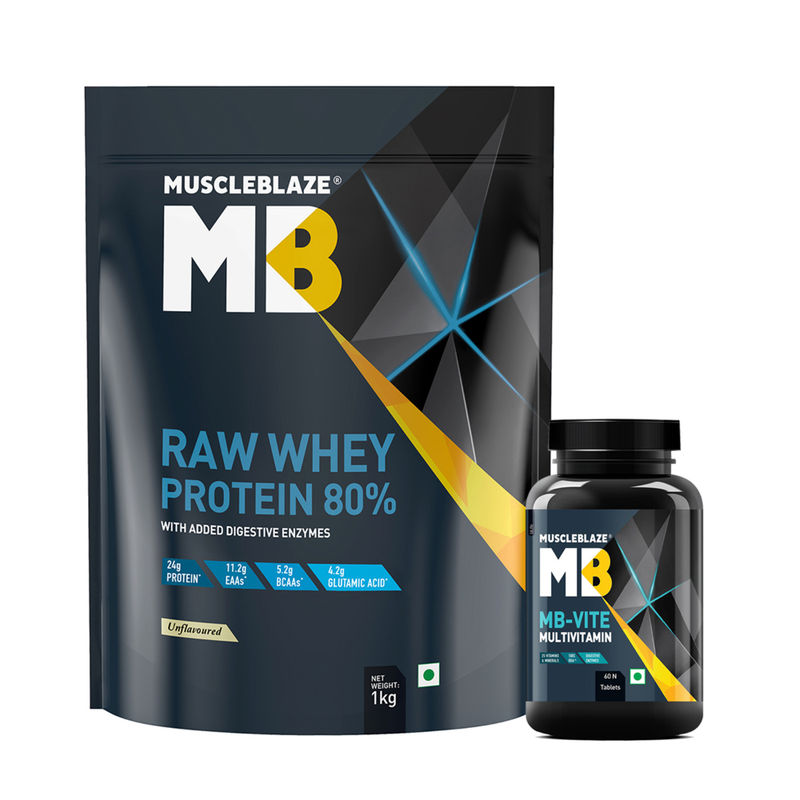 Buy MuscleBlaze Raw Whey with Mb Vite Tablets- unflavoured Online