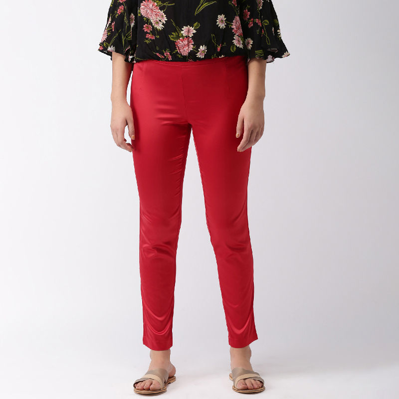 Buy Go Colors Dark Red Shiny Pants (S) Online